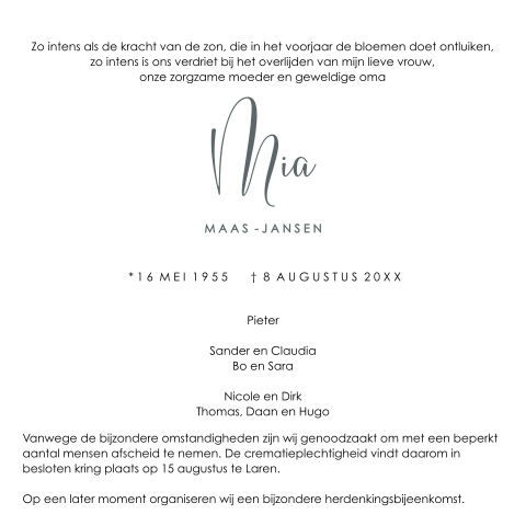 Rouwkaarten voor een aangepaste uitvaart - Made for Moments