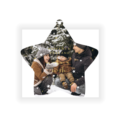 Kerstkaart met foto in de vorm van een ster