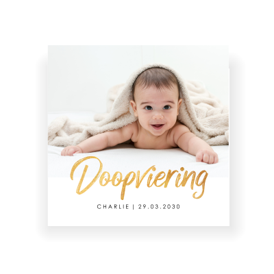 Lief en hippe uitnodiging doop met foto