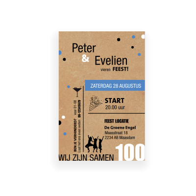 Originele uitnodiging 100 jaar met kraft en confetti