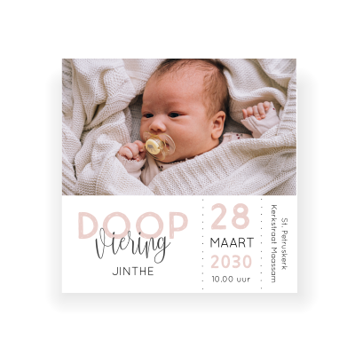 Typografisch doopkaartje persoonlijk met foto