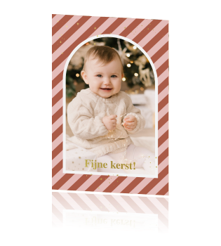 Kerstkaart met foto en gestreepte achtergrond