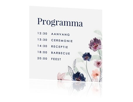Dagprogramma bruiloft met bloemen