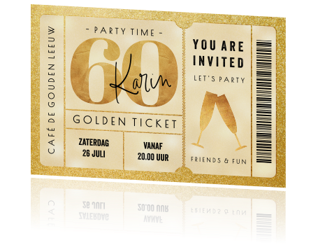 Gouden ticket verjaardagsuitnodiging voor 60 jaar