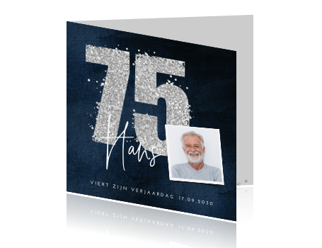 Uitnodiging verjaardag 75 jaar zilveren glitter